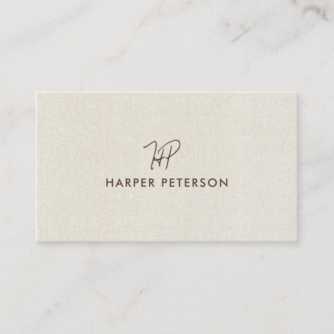 Minimalist Monogram Simple Warm Linen Modern Business Card | Zazzle