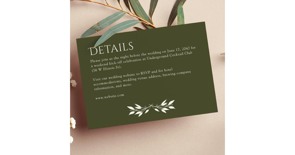 Minimalist Monogram Striped Olive Green Details Enclosure Card | Zazzle