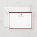 Minimalist Monogram Thin & Thick Maroon Border Note Card | Zazzle
