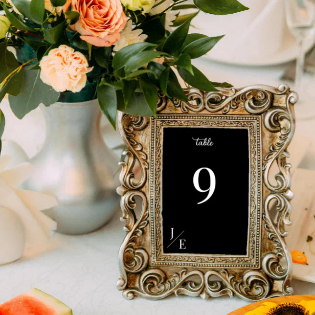 Minimalist Monogram Wedding Reception | Black Table Number | Zazzle