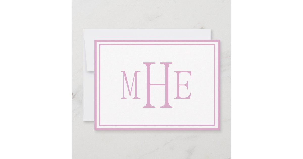 Minimalist Monogrammed Pink Note Card | Zazzle