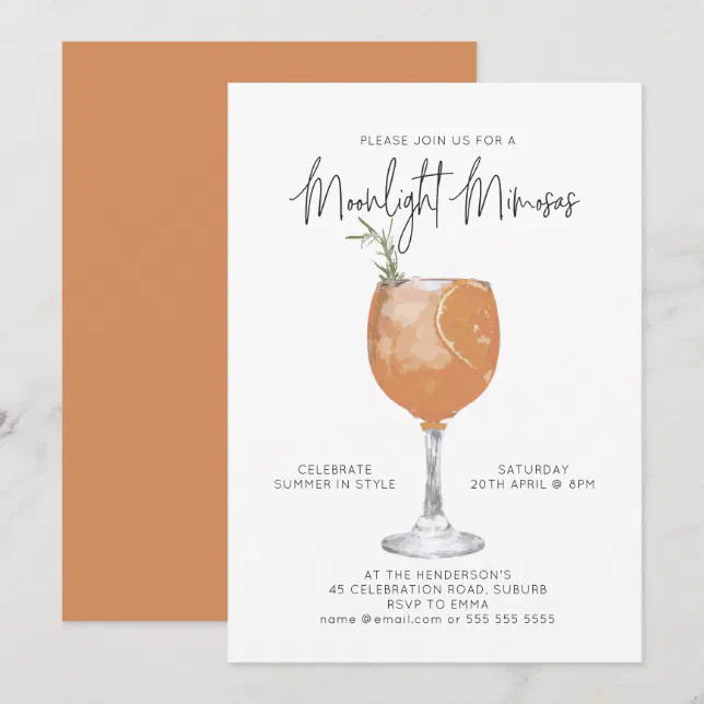 Minimalist Moonlight Mimosas Summer Cocktail Party Invitation | Zazzle
