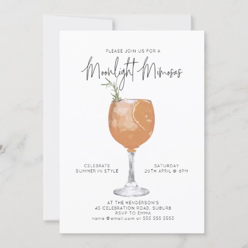 Minimalist Moonlight Mimosas Summer Cocktail Party Invitation | Zazzle