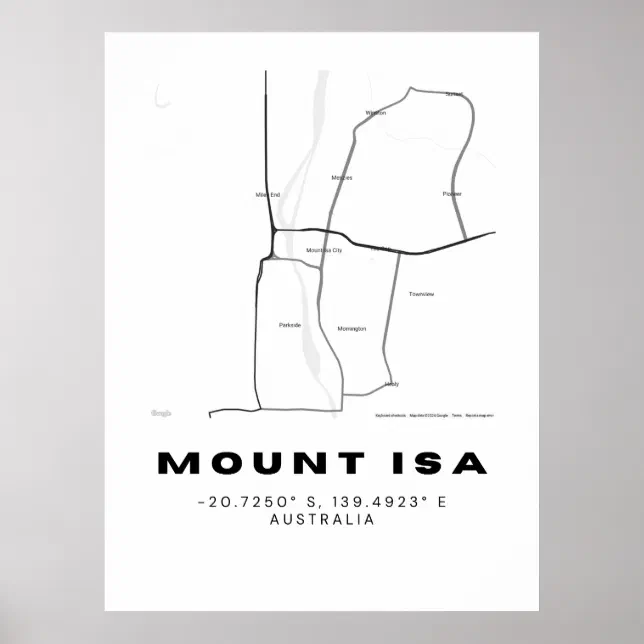 Minimalist Mount Isa Map with Coordinates | Poster | Zazzle
