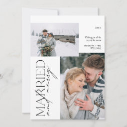 Minimalist Mr and Mrs Married & Merry Photo Holiday Card | Zazzle