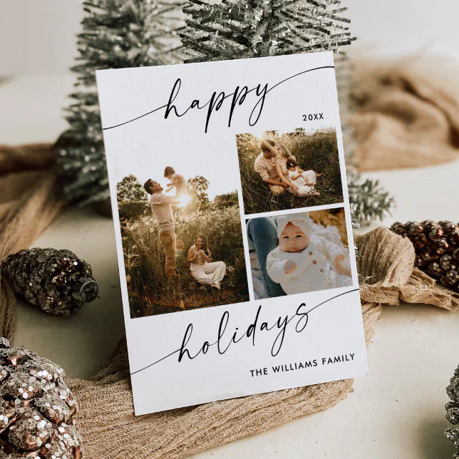Minimalist Multiple Photos Christmas Holiday Card | Zazzle