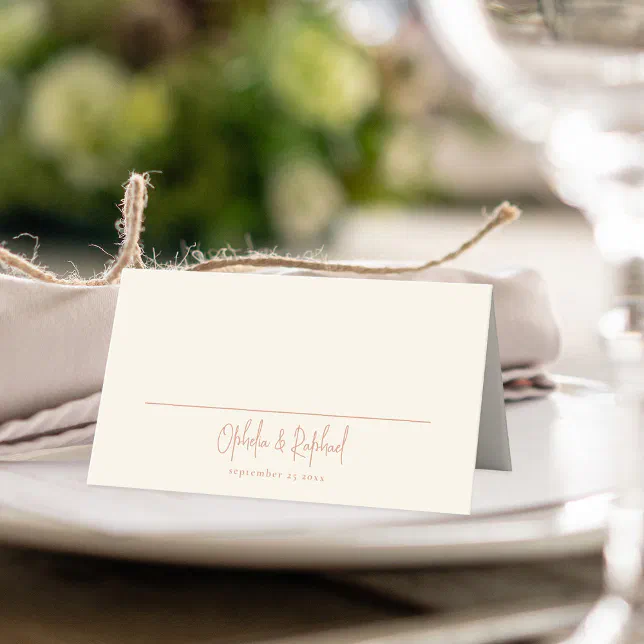 Minimalist Names Date Photo Cream Wedding Place Card | Zazzle