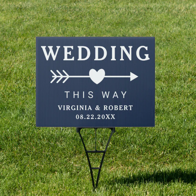 Minimalist Navy Blue Chic Wedding Direction Sign | Zazzle