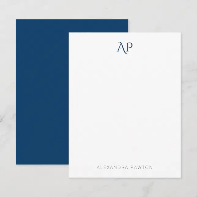 Minimalist Navy Blue Custom Name Personal Note Card | Zazzle