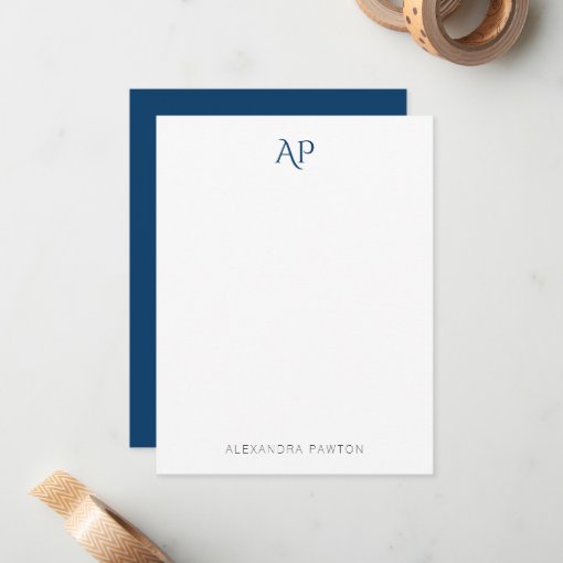 Minimalist Navy Blue Custom Name Personal Note Card | Zazzle