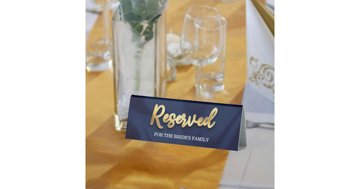 Minimalist Navy Blue & Gold Wedding Reserved Seat Table Tent | Zazzle