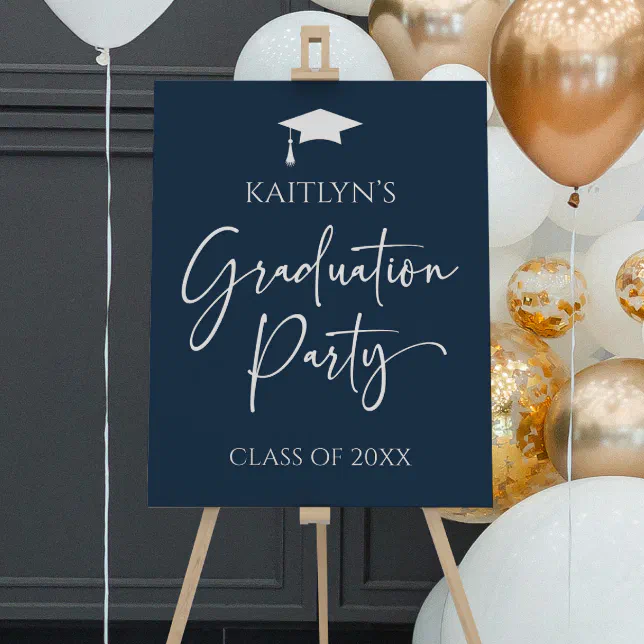 Minimalist Navy Blue Graduation Party Welcome Sign | Zazzle