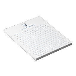 Minimalist Navy Blue Monogram Square Lined Notepad | Zazzle