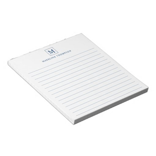 Minimalist Navy Blue Monogram Square Lined Notepad | Zazzle