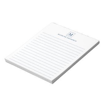 Minimalist Navy Blue Monogram Square Lined Notepad | Zazzle