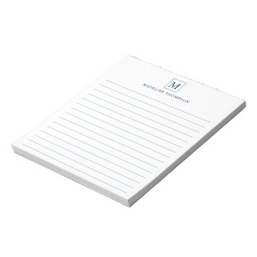 Minimalist Navy Blue Monogram Square Lined Notepad | Zazzle