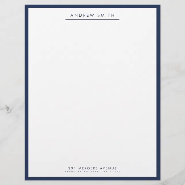 Minimalist Navy Blue Simple Line Name Address Letterhead | Zazzle