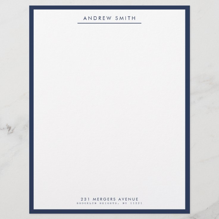 Minimalist Navy Blue Simple Line Name Address Letterhead | Zazzle