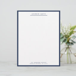 Minimalist Navy Blue Simple Line Name Address Letterhead | Zazzle