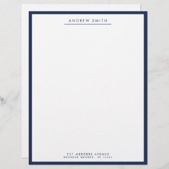 Minimalist Navy Blue Simple Line Name Address Letterhead | Zazzle