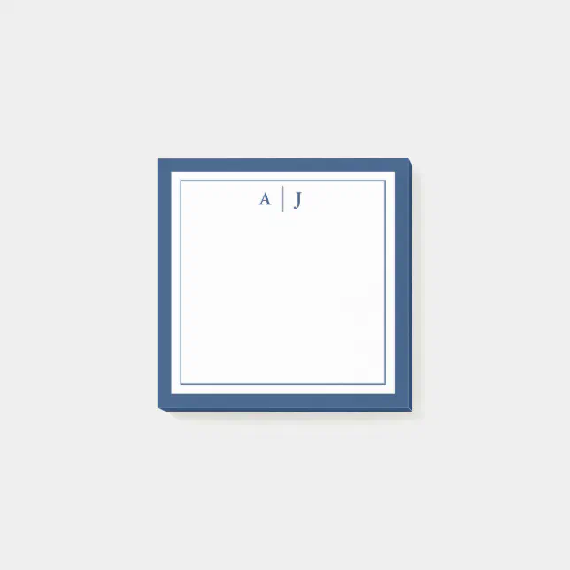 Minimalist Navy Blue Two Border Monogram Post-it Notes | Zazzle