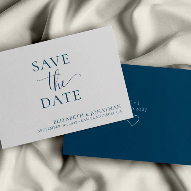 Minimalist Navy Blue Wedding Save The Date Card | Zazzle