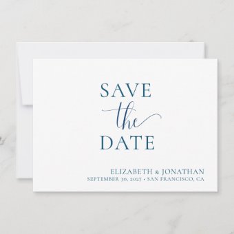 Minimalist Navy Blue Wedding Save The Date Card | Zazzle