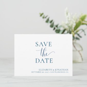 Minimalist Navy Blue Wedding Save The Date Card | Zazzle