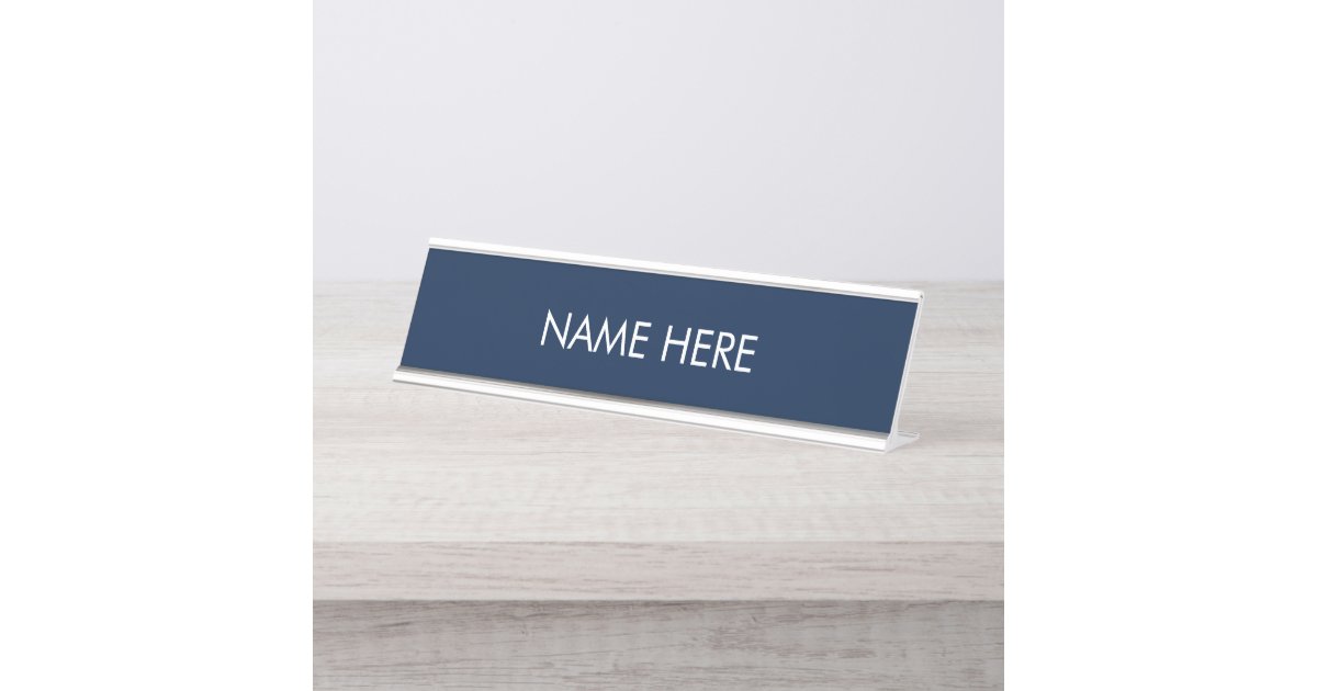 Minimalist navy blue white custom name elegant desk name plate | Zazzle