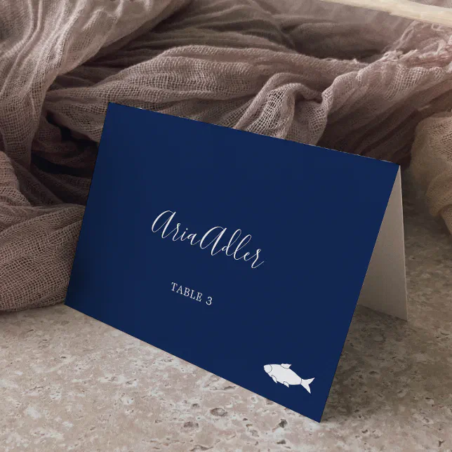 Minimalist | Navy Fish Meal Option Place Cards | Zazzle