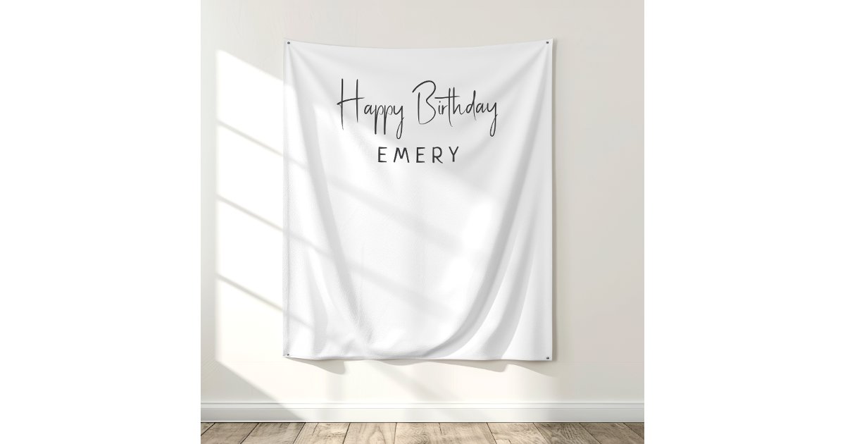 Minimalist Neutral Happy Birthday Name Backdrop | Zazzle