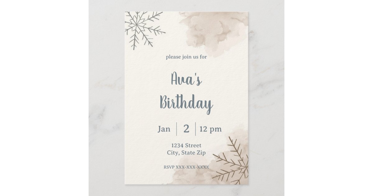 Minimalist Neutral Winter Birthday Invitation | Zazzle