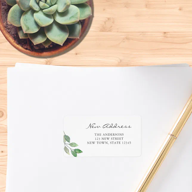 Minimalist New Address Greenery Label | Zazzle
