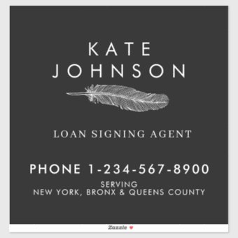 Minimalist Notary Signing Agent Feather Quill Logo Sticker | Zazzle