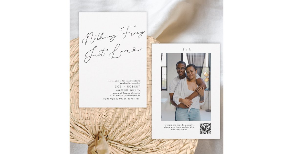 Minimalist Nothing Fancy Just Love Photo QR Code Invitation | Zazzle