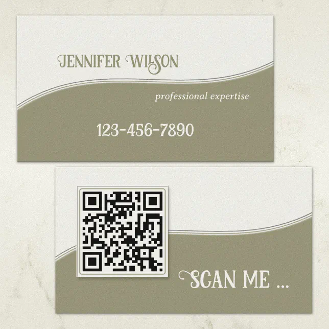 Minimalist Olive Green QR Code Business Card | Zazzle