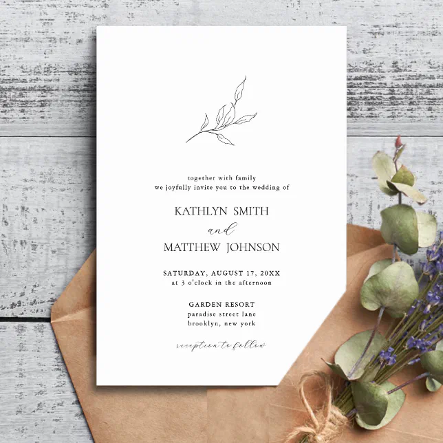 Minimalist Olive Leaf Branch Modern Garden Wedding Invitation | Zazzle