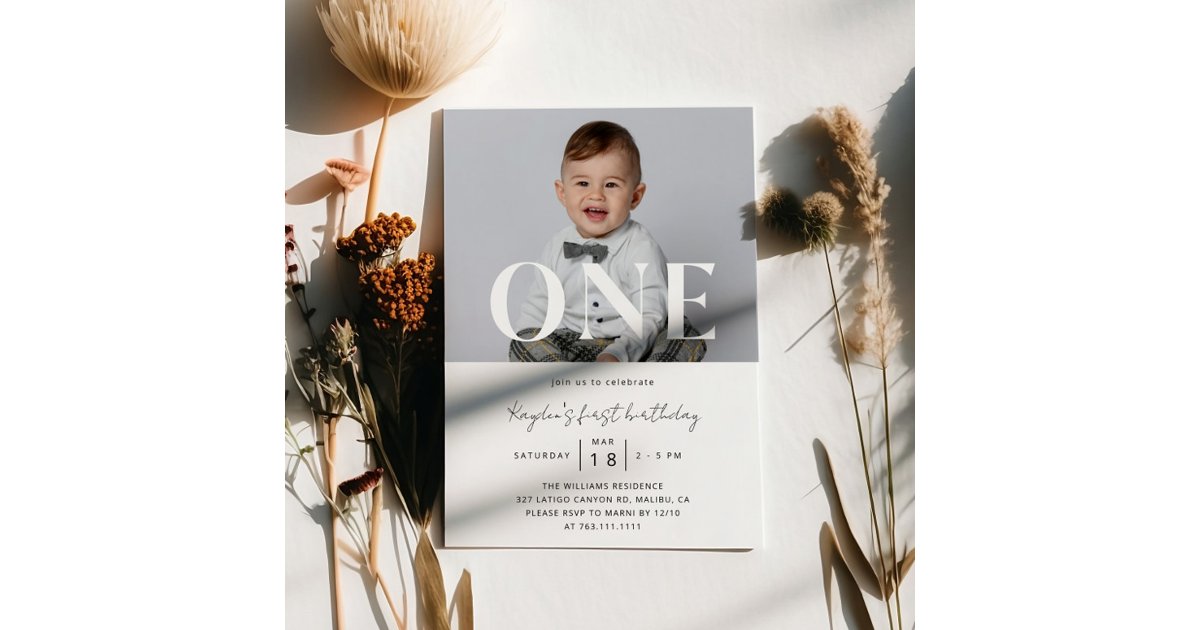 Minimalist ONE First Birthday Party Invitation | Zazzle
