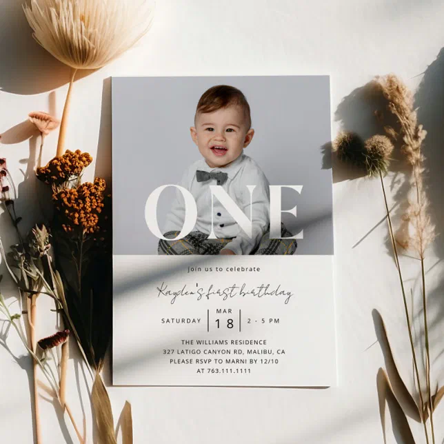 Minimalist ONE First Birthday Party Invitation | Zazzle