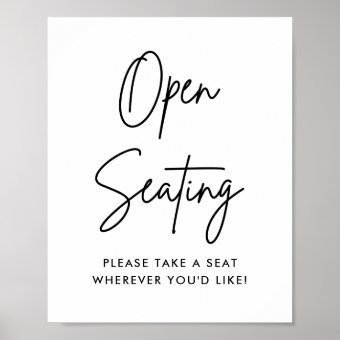 Minimalist Open Seating Sign, Find Your Seat Poster | Zazzle