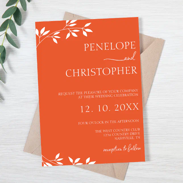 Minimalist Orange Calligraphy Script Wedding Invitation | Zazzle