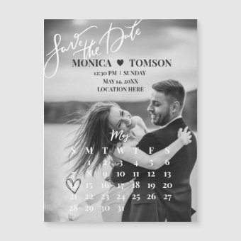 Minimalist Overlay Calendar Save the Date Magnet | Zazzle