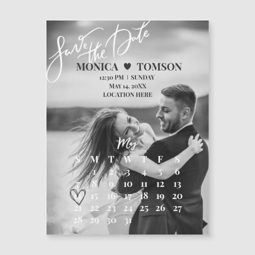 Minimalist Overlay Calendar Save the Date Magnet | Zazzle
