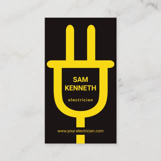 Minimalist Oversize Yellow Power Plug Electrician Business Card | Zazzle