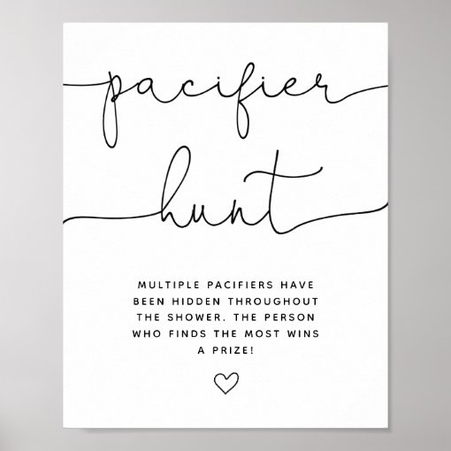 Minimalist Pacifier Hunt Baby Shower Game Poster | Zazzle