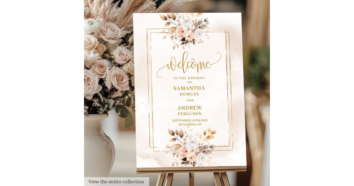 Minimalist Pale Pink Gold Boho Wedding Welcome Foam Board | Zazzle