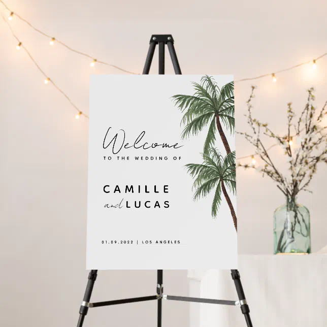 Minimalist Palm Trees Wedding Welcome sign | Zazzle