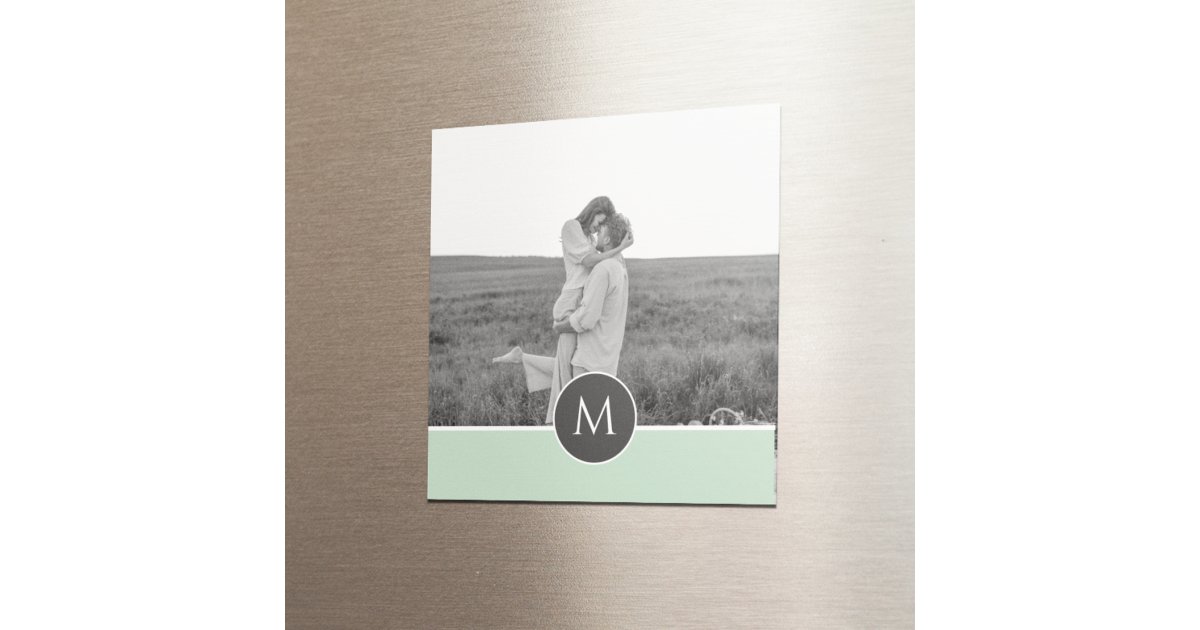 Minimalist Pastel Mint Personalized Name & Photo Magnet | Zazzle