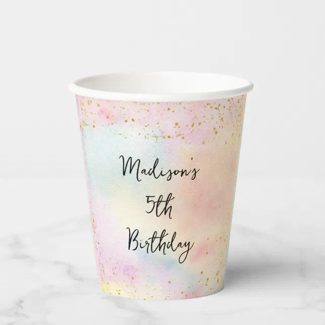 Minimalist Pastel Rainbow Gold Birthday Paper Cups | Zazzle