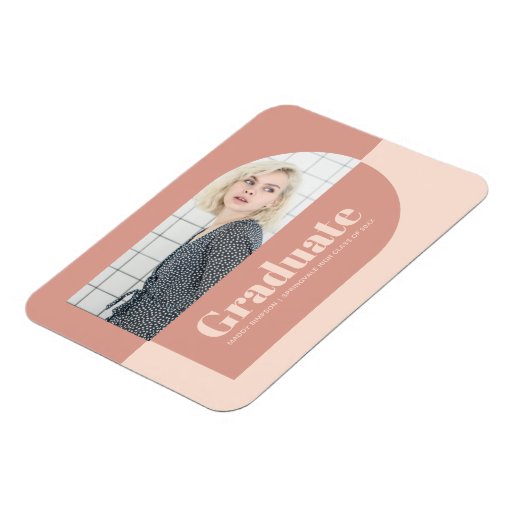 Minimalist Peach Pink Arch Photo Graduation Announ Magnet | Zazzle